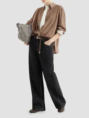 Brunello Cucinelli Fluid Corduroy Shirt With Monili - Espresso