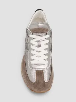 Brunello Cucinelli Monili Pull-tab Crinkle-effect Leather Low-top Sneakers