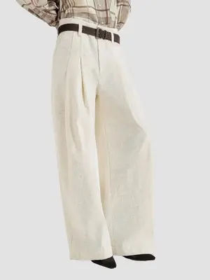 Brunello Cucinelli Dyed Cotton And Wool Wrinkled Denim Five Pocket Baggy Jeans