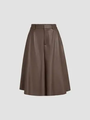 Brunello Cucinelli Nappa Leather Wide Bermuda Shorts With Monili - Rust Brown