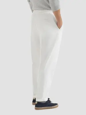 Brunello Cucinelli Cotton Gabardine Trousers With Drawstring And Double Pleats - Snow