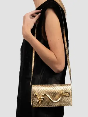 Alexis Bittar 14k-gold-plated Serpent Handle & Leather Clutch - Gold Python