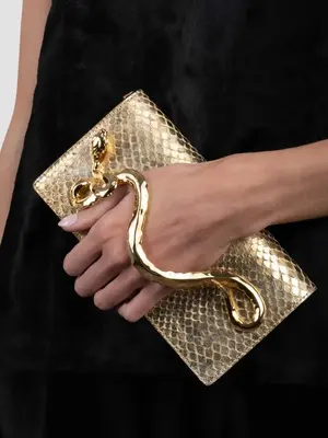 Alexis Bittar 14k-gold-plated Serpent Handle & Leather Clutch - Gold Python