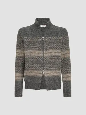 Brunello Cucinelli Nordic Jacquard High-neck Cardigan With Zip