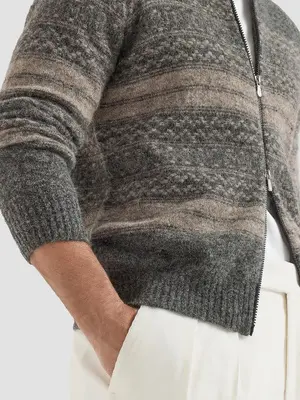 Brunello Cucinelli Nordic Jacquard High-neck Cardigan With Zip