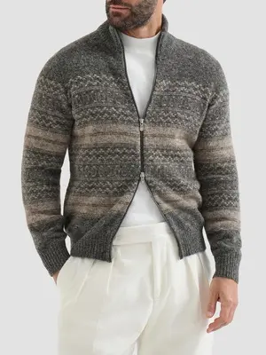 Brunello Cucinelli Nordic Jacquard High-neck Cardigan With Zip