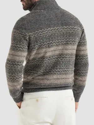 Brunello Cucinelli Nordic Jacquard High-neck Cardigan With Zip