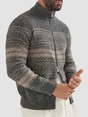 Brunello Cucinelli Nordic Jacquard High-neck Cardigan With Zip