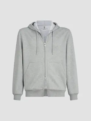 Brunello Cucinelli Cotton, Cashmere And Silk French Terry Double Cloth Hooded Sweatshirt - Medium Grey