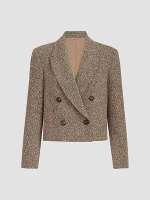 Brunello Cucinelli Sparkling Virgin Wool Chevron Cropped Blazer
