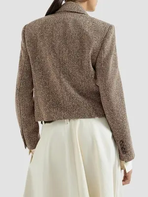 Brunello Cucinelli Sparkling Virgin Wool Chevron Cropped Blazer