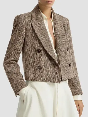 Brunello Cucinelli Sparkling Virgin Wool Chevron Cropped Blazer