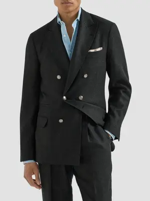 Brunello Cucinelli Mouliné Virgin Wool Twill One And A Half Breasted Deconstructed Blazer - Anthracite