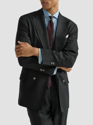 Brunello Cucinelli Mouliné Virgin Wool Twill One And A Half Breasted Deconstructed Blazer