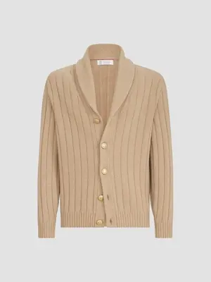 Brunello Cucinelli Cashmere Ribbed Cardigan - Camel