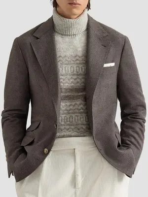Brunello Cucinelli Mouliné Virgin Wool Twill Deconstructed Cavallo Blazer