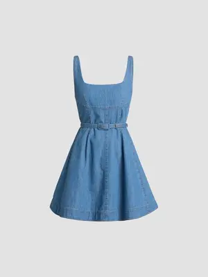 Tanya Taylor Paige Belted Denim Minidress - Chambray