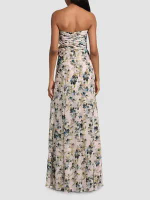 Cinq À Sept Magy Trailing Iris Floral Strapless Gown - Rosy Cloud Multi