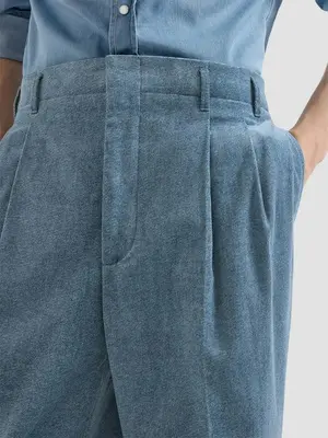 Brunello Cucinelli Denim-effect Cotton Velvet Trousers With Double Pleats