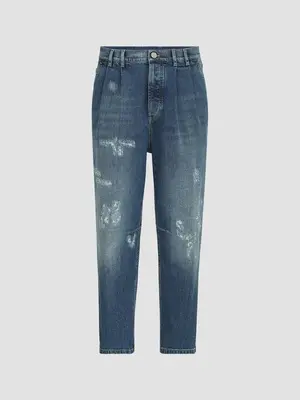 Brunello Cucinelli Comfort Cotton Denim Iconic Fit Five-pocket Jeans With Double Pleats - Medium Denim