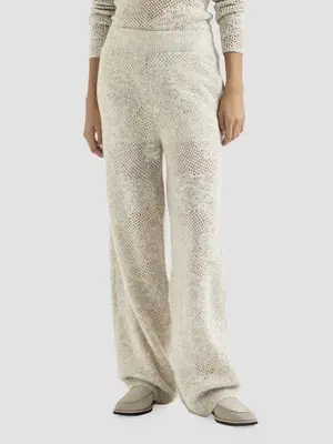 Brunello Cucinelli Lace Flowers Knit Track Trousers