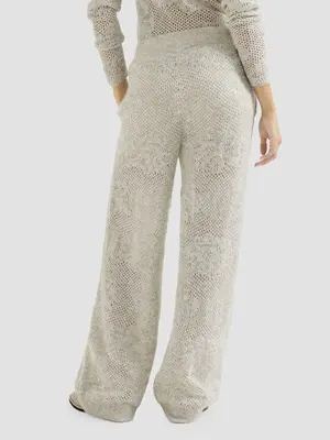 Brunello Cucinelli Lace Flowers Knit Track Trousers
