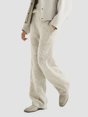 Brunello Cucinelli Lace Flowers Knit Track Trousers