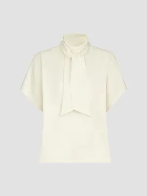 Brunello Cucinelli Silk Satin High-neck T-shirt With Monili - Fog