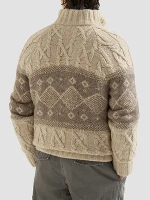 Brunello Cucinelli Virgin Wool, Silk And Cashmere Chiné Cable Knit Down Jacket
