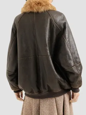 Brunello Cucinelli Vintage-effect Shearling Bomber Jacket With Shiny Zipper Pull