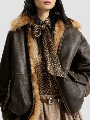 Brunello Cucinelli Vintage-effect Shearling Bomber Jacket With Shiny Zipper Pull