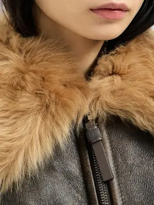 Brunello Cucinelli Vintage-effect Shearling Bomber Jacket With Shiny Zipper Pull