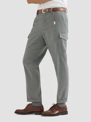 Brunello Cucinelli Virgin Wool Flannel Trousers With Cargo Pockets - Medium Grey