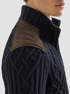 Brunello Cucinelli Cable Knit Cardigan In Cashmere Feather With Suede Inserts