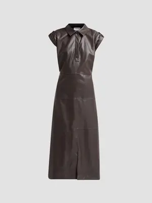 Tanya Taylor Shivi Faux Leather Midi Dress - Dark Fig