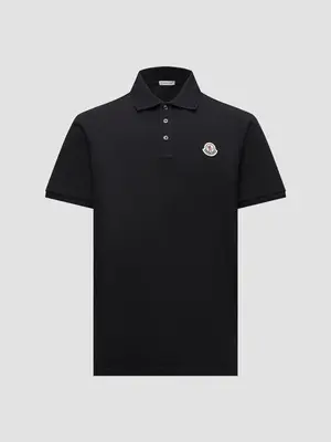 Moncler Polo Shirt In Cotton Piquet - Black