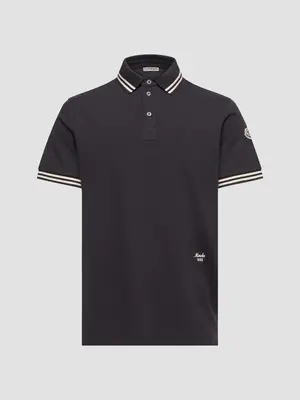 Moncler Polo Shirt In Cotton Piquet - Dark Blue