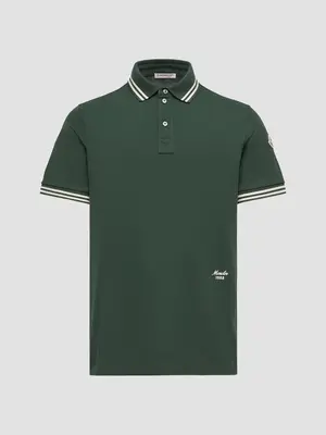Moncler Polo Shirt In Cotton Piquet Dark Green