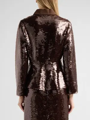Tanya Taylor Natasha Sequin-embellished Peplum Jacket - Dark Fig