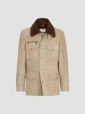Brunello Cucinelli Waxed Shearling Safari Jacket - Beige