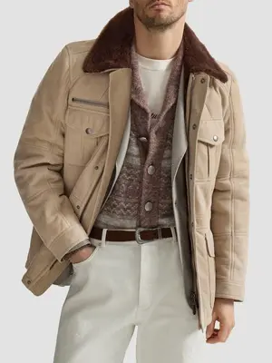 Brunello Cucinelli Waxed Shearling Safari Jacket