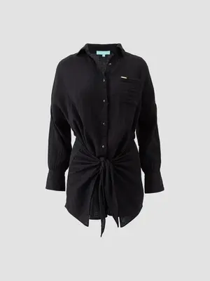 Melissa Odabash Sara Cotton Tie-waist Mini-shirtdress - Black