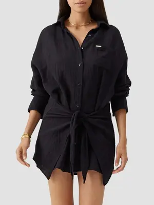 Melissa Odabash Sara Cotton Tie-waist Mini-shirtdress - Black