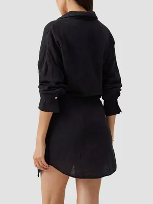 Melissa Odabash Sara Cotton Tie-waist Mini-shirtdress - Black