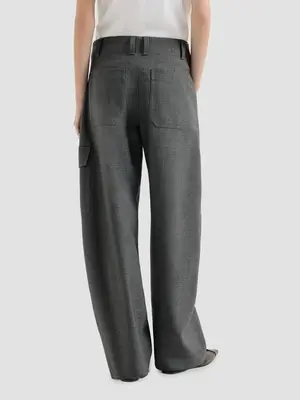 Brunello Cucinelli Virgin Wool Twill Cargo Barrel Trousers With Monili