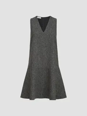 Brunello Cucinelli Virgin Wool Donegal Mini Dress With Monili - Anthracite