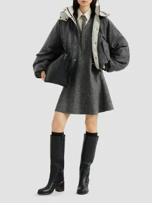 Brunello Cucinelli Virgin Wool Donegal Mini Dress With Monili - Anthracite