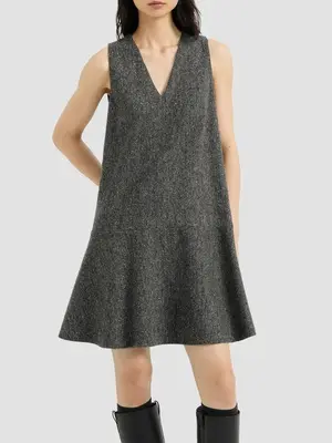 Brunello Cucinelli Virgin Wool Donegal Mini Dress With Monili - Anthracite