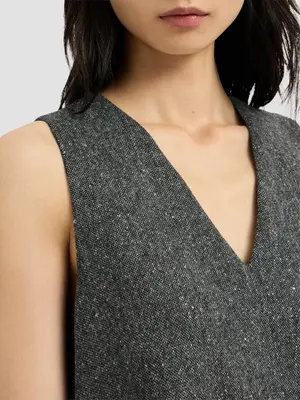 Brunello Cucinelli Virgin Wool Donegal Mini Dress With Monili - Anthracite