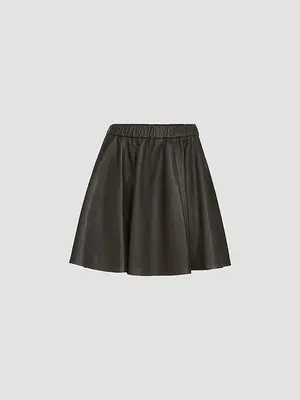 Brunello Cucinelli Polished Nappa Leather Mini Circle Skirt - Coffee